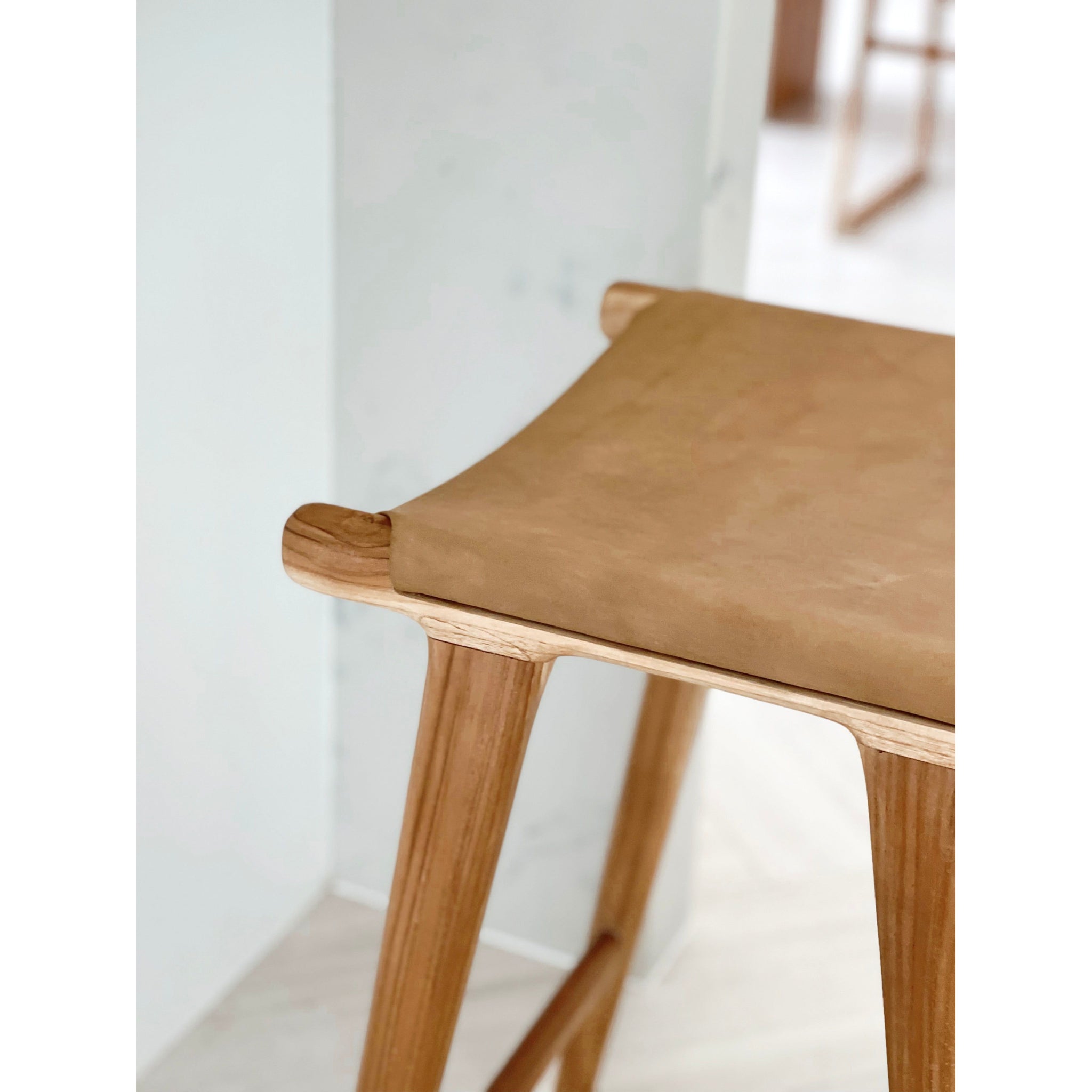 Sand Leather Kitchen Stool Natural Teak Frame | The Styling Republic