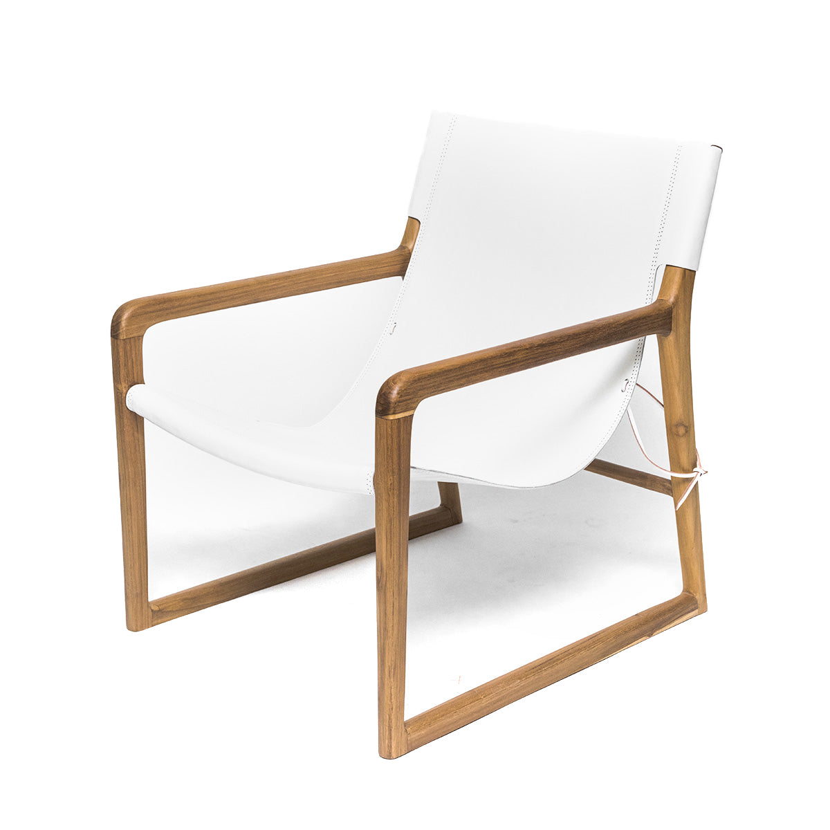 Natural Teak Sling Chair White Leather | The Styling Republic