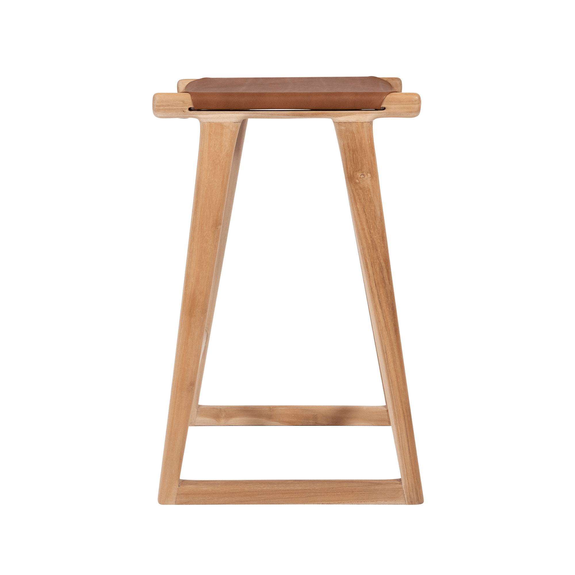 Tan Leather Kitchen Stool Natural Teak Frame | The Styling Republic