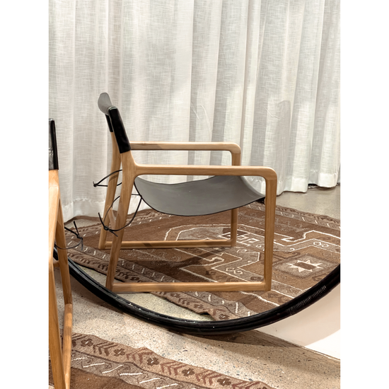 Natural Teak Sling Chair Black Leather | The Styling Republic
