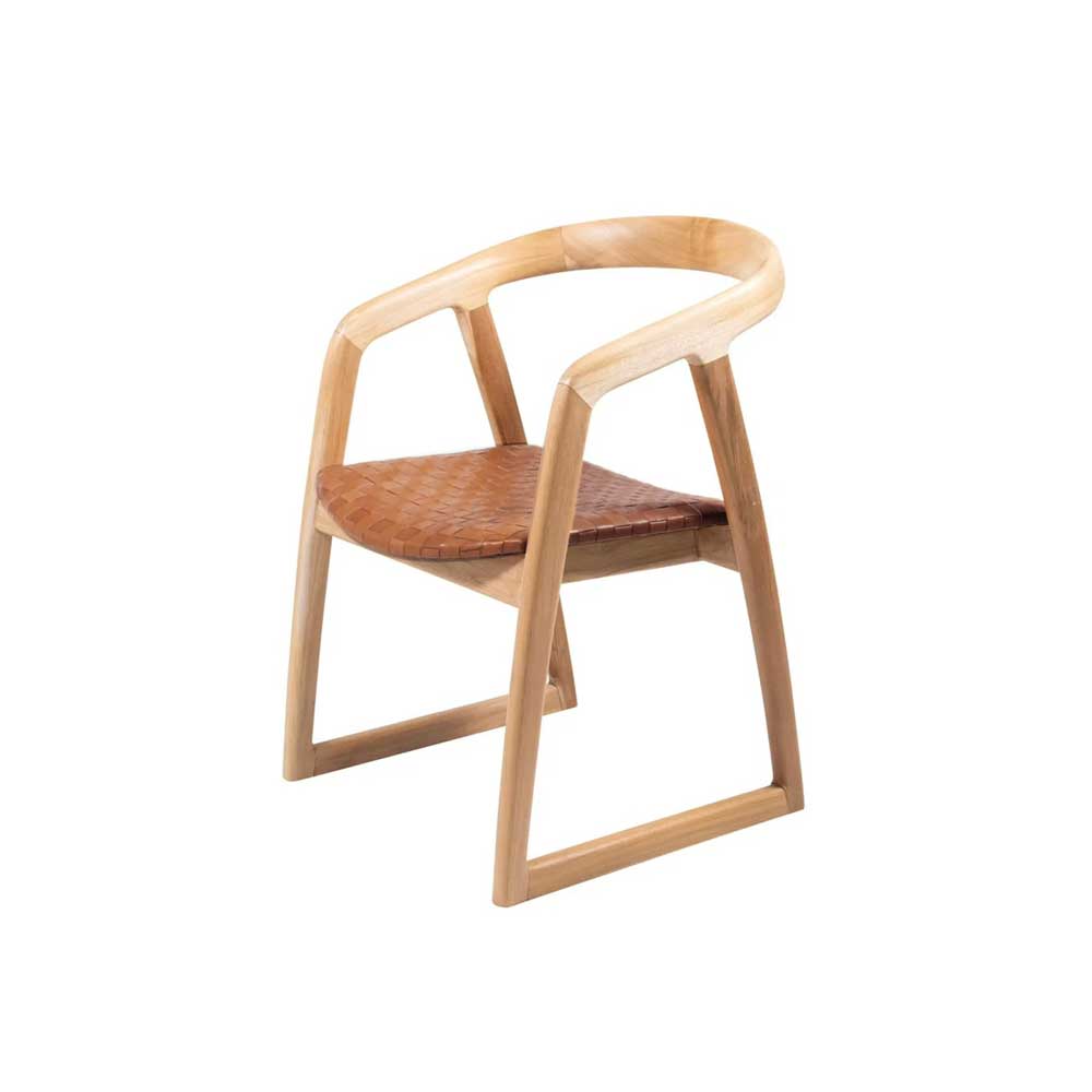 Natural Teak Dining Chair Tan Leather Seat | The Styling Republic